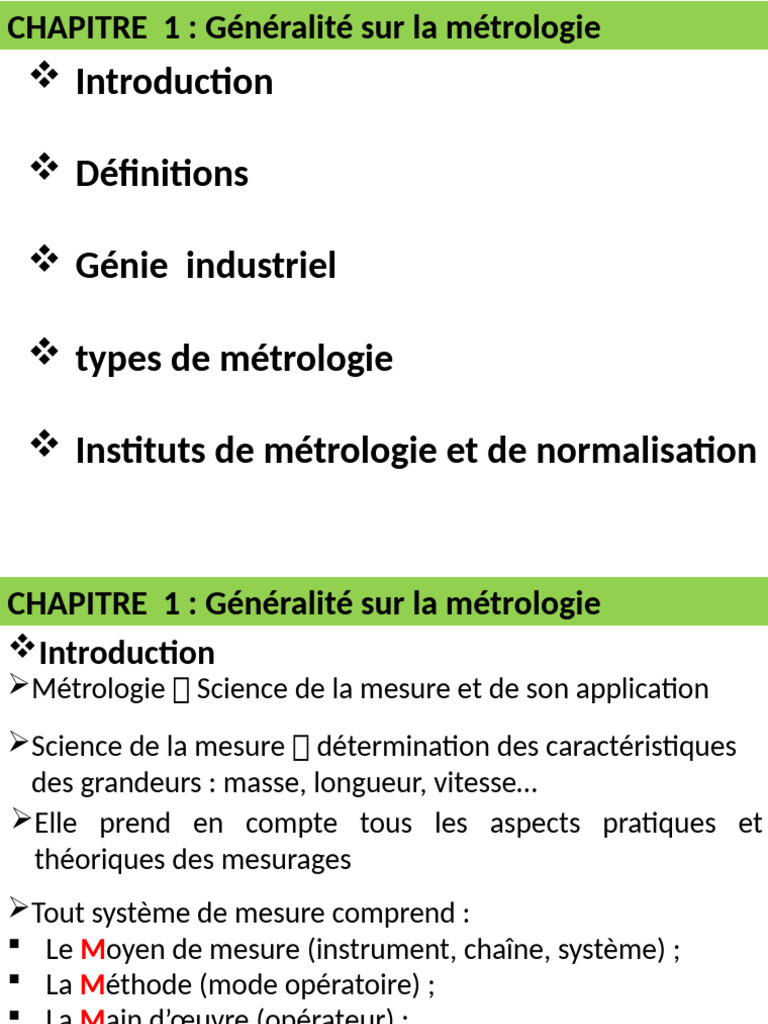 Introduction à la métrologie et ses définitions | PDF | Métrologie ...