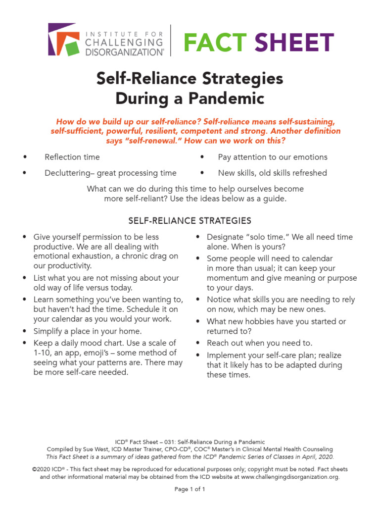 Fact - Sheet - Self-Reliance Strategies | PDF | Psychology ...