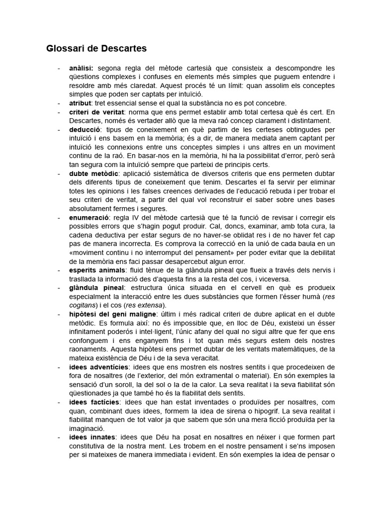 Glossari de Descartes | PDF