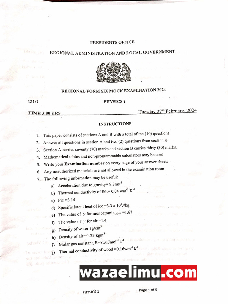 Phy 1 - Wazaelimu.com | PDF