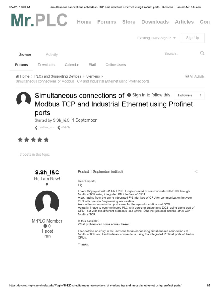 Simultaneous Connections Of Modbus Tcp And Industrial Ethernet Using