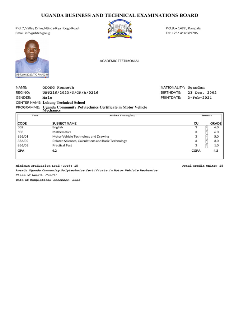 Technical Certificate Testimonial | PDF | Student Assessment And Evaluation