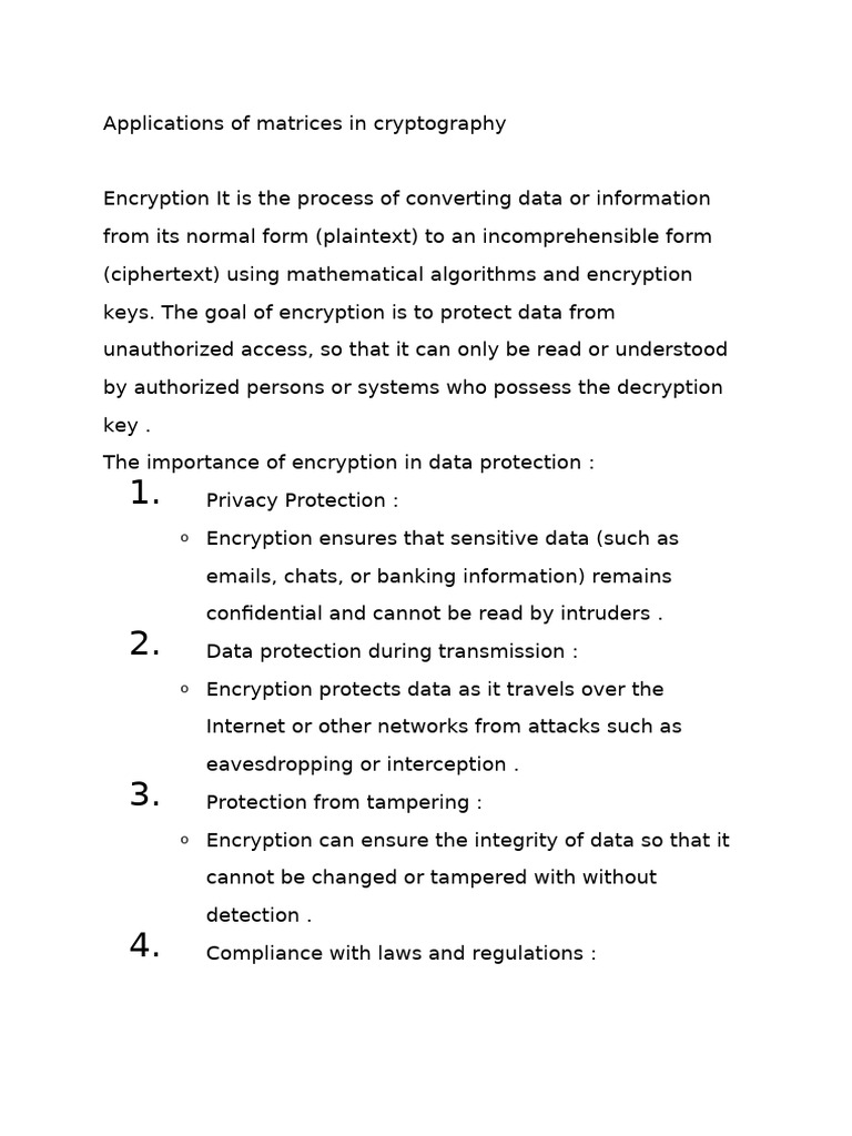 تطبيقات المصفوافات في التشفير | PDF | Encryption | Matrix (Mathematics)