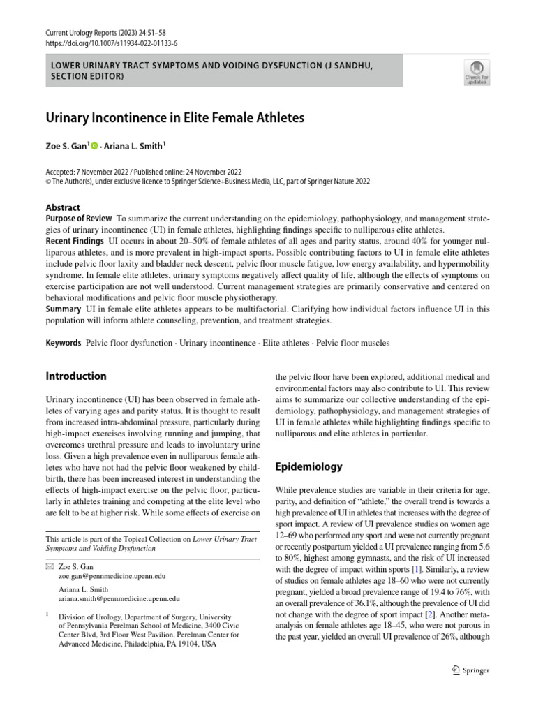 Urinary Incontinence in Elite Female Athletes | PDF | Urinary ...