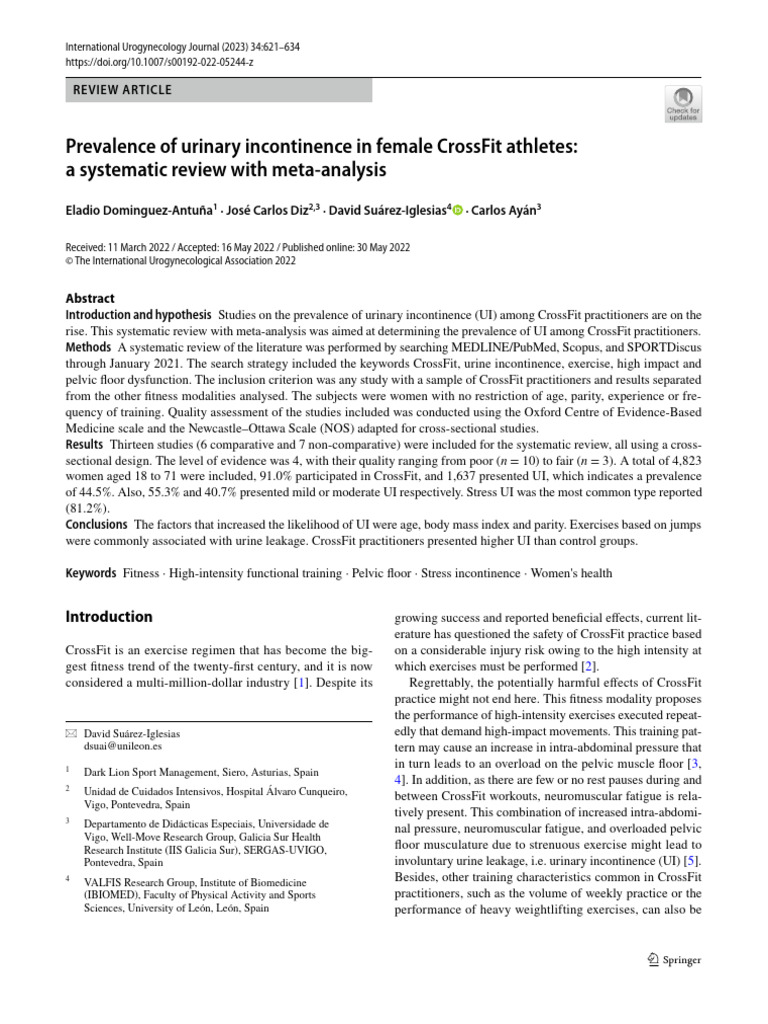(2023) Prevalence of Urinary Incontinence in Female CrossFit Athletes ...