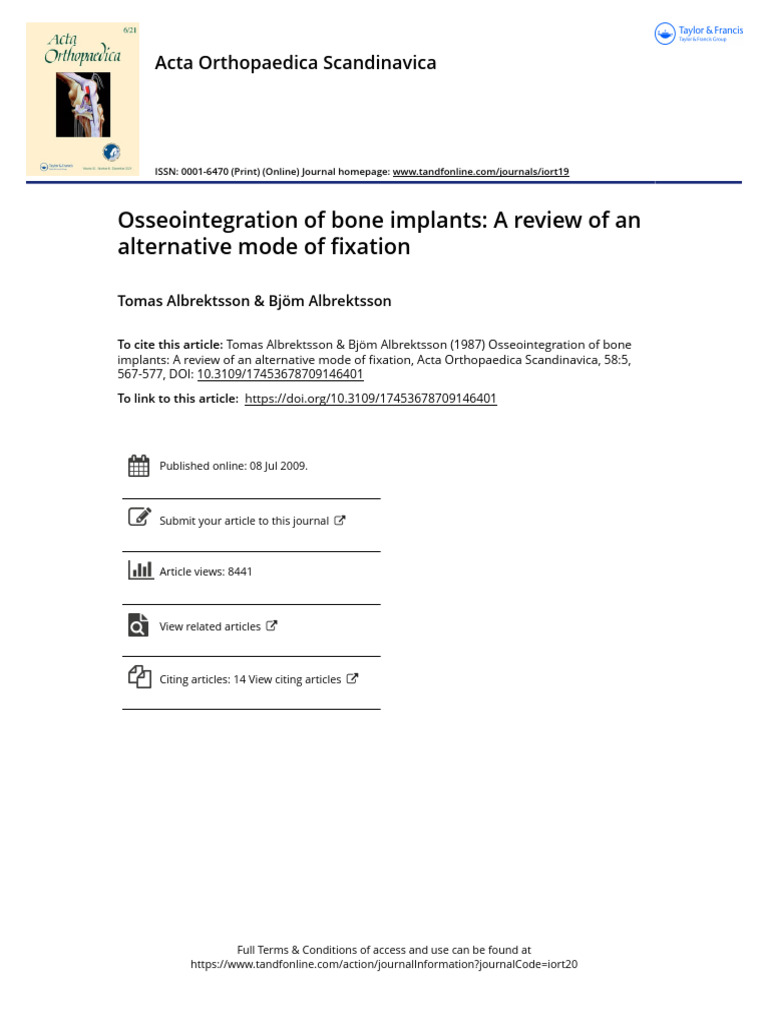 Osseointegration of Bone Implants A Review of An Alternative Mode of ...