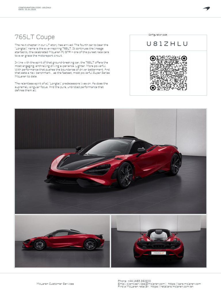 McLaren 765LT Coupe Overview and Specs | PDF | Rear Wheel Drive ...