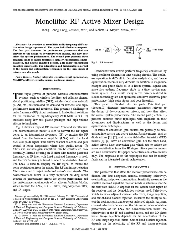 Monolithic RF Active Mixer Design | PDF | Electrical Impedance | Distortion