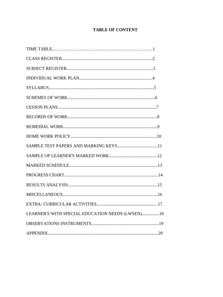 Final Table of Conent | PDF
