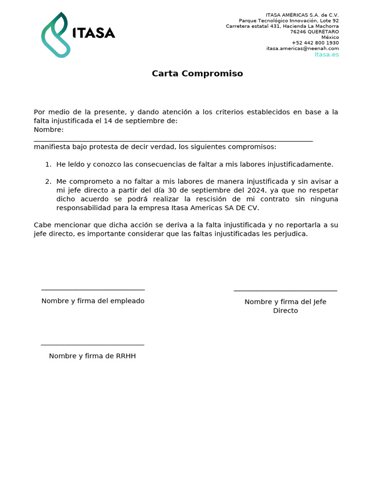 Carta Compromiso Por Faltas | PDF