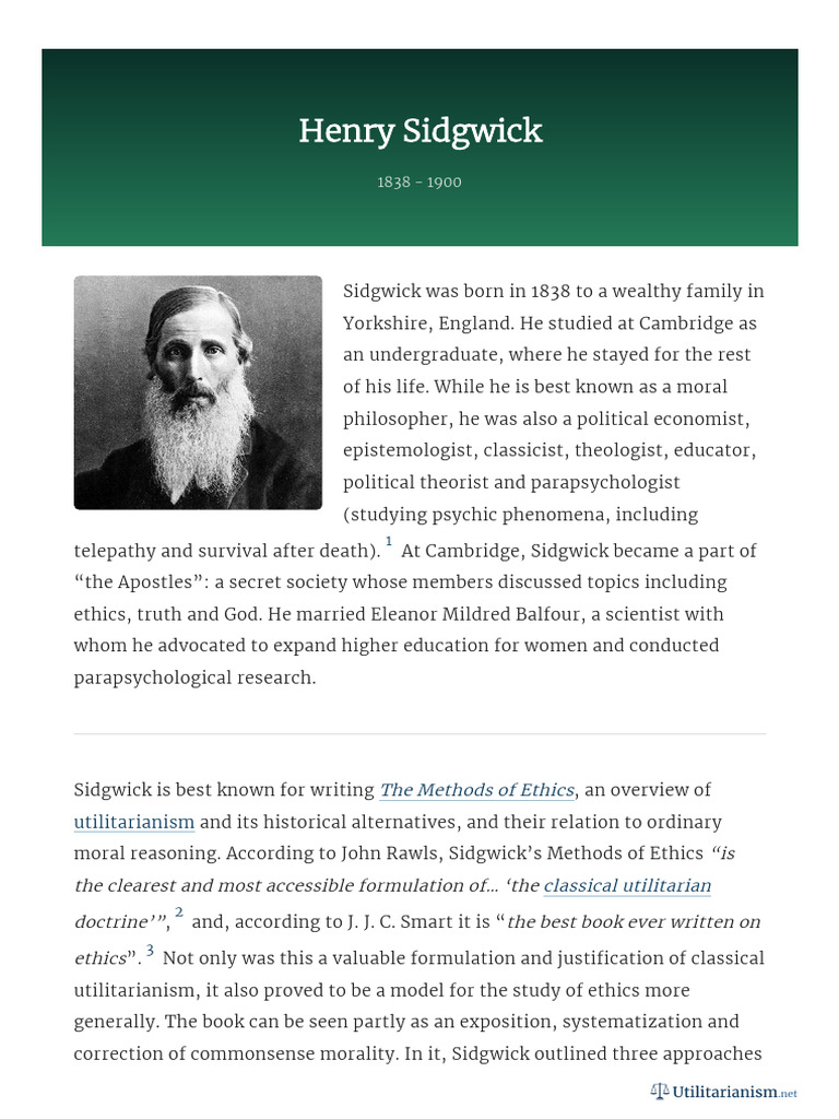 Sidgwick's Influence on Utilitarianism | PDF | Utilitarianism ...