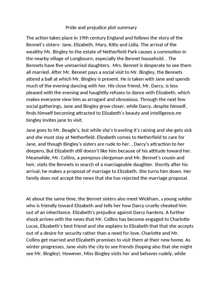 Pride and Prejudice Plot Overview | PDF | Pride And Prejudice | Mr. Darcy