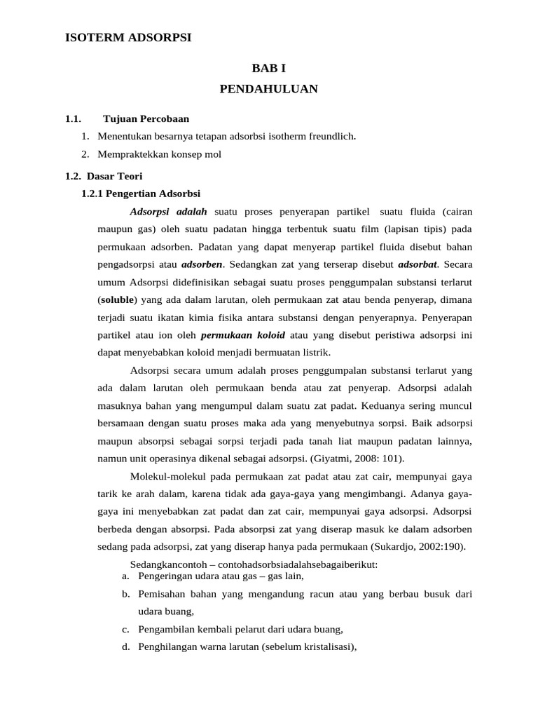 Isoterm Adsorpsi: Teori dan Praktik | PDF