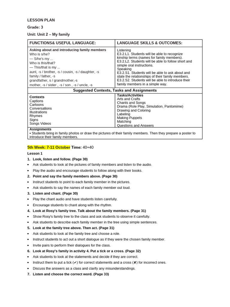 Grade 3-Unit 2-Daily Plan | PDF | Cognition | Learning