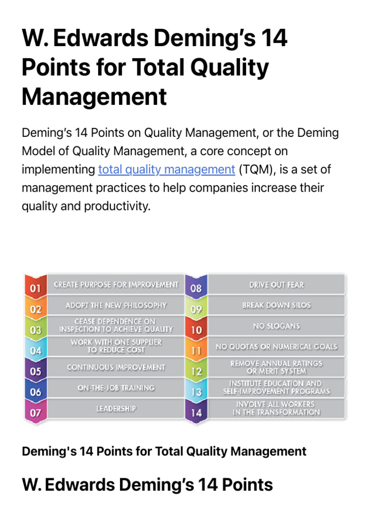 W2 Deming's 14 Points_ Total Quality Management Principles _ ASQ | PDF