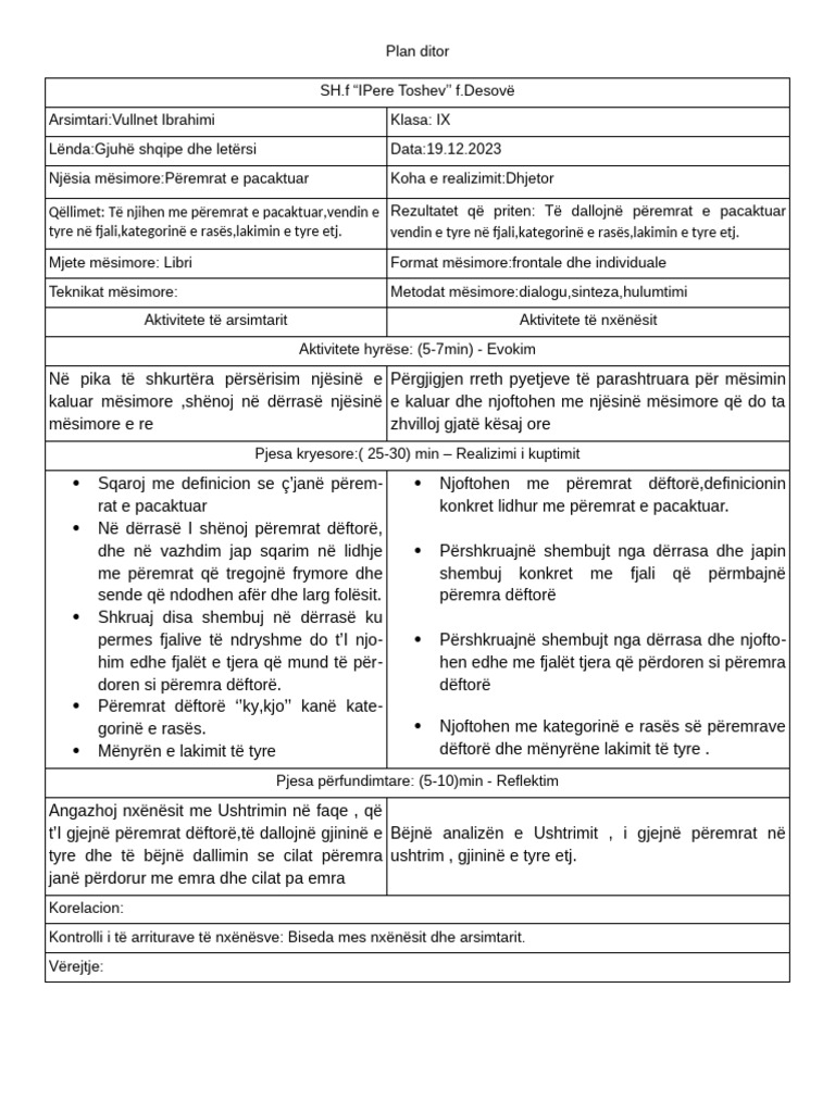 Peremrat e Pacaktuar Kl9 | PDF