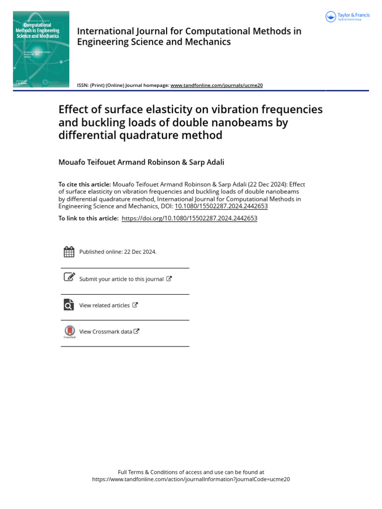 Effect of Surface Elasticity On Vibration Frequencies and Buckling Loads of Double Nanobeams by ...