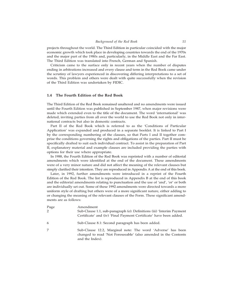 The FIDIC Forms of Contract - (1.4 The Fourth Edition of The Red Book ...