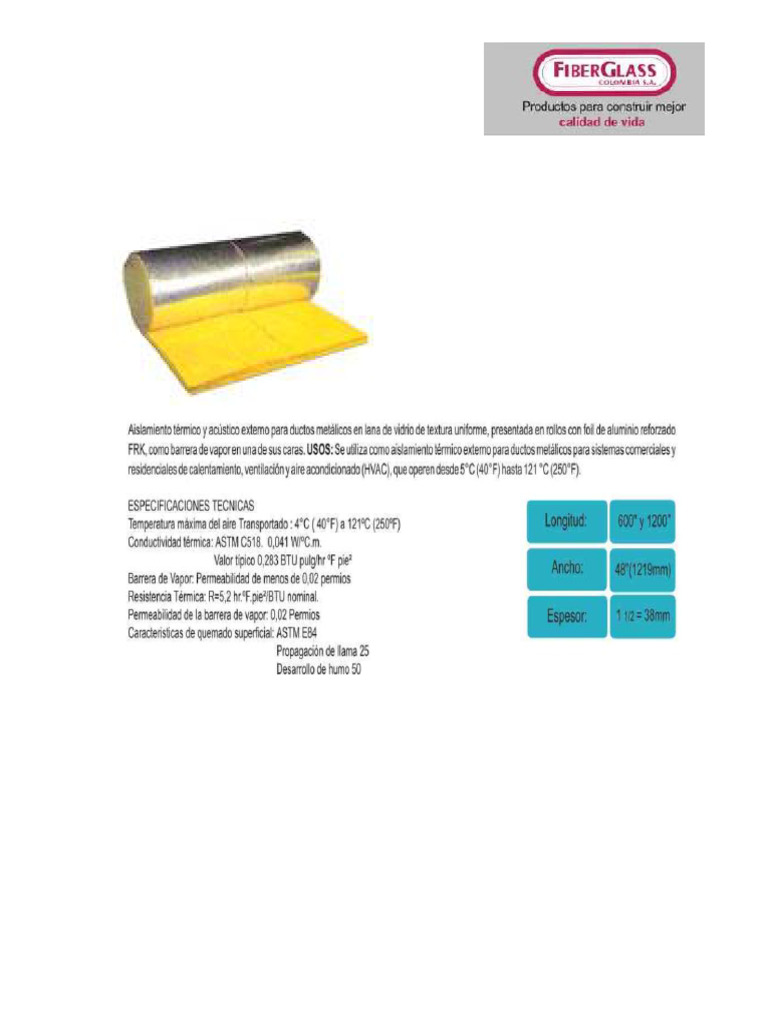 FICHA TECNICA AISLANTE DUCT WRAP | PDF