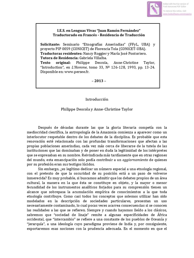5 Rial Descola y Taylor (1993) Intrdouccion en LHomme | PDF ...