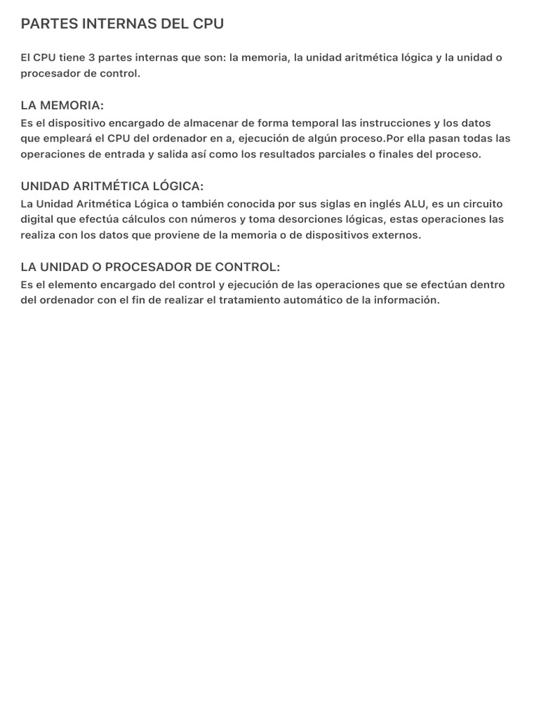 Partes Internas del CPU | PDF