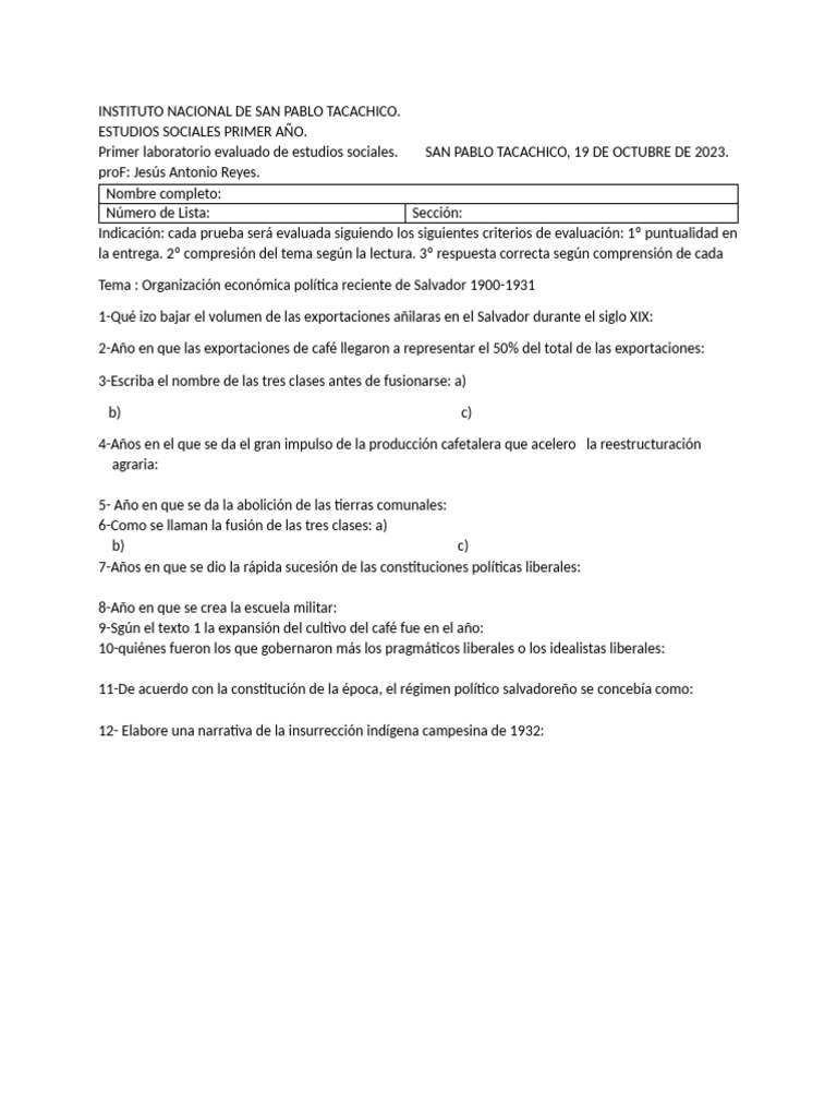 Lb. 1o Año CC. SS. P 4 19-10-2023 | PDF | El Salvador