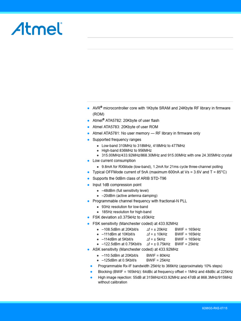 Atmel 9286s Car Access ATA5781 ATA5782 ATA5783 - Datasheet | PDF | Read ...