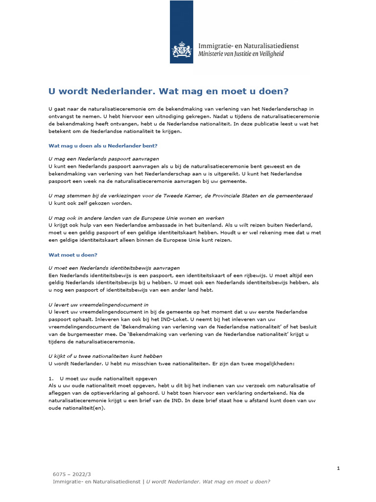 6075 U Wordt Nederlander Wat Mag en Moet U Doen | PDF