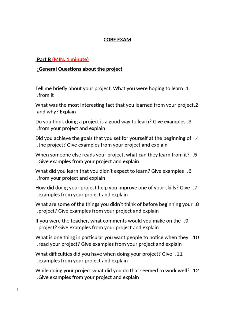 COBE EXAM - Possible Questions 2024 | PDF