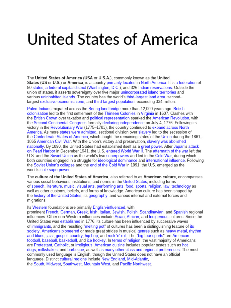 Overview of American Culture | PDF | The United States | Culture Of The ...