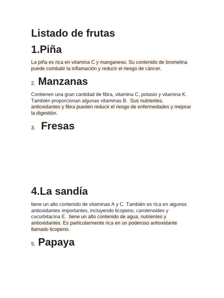 Las Frutas | PDF
