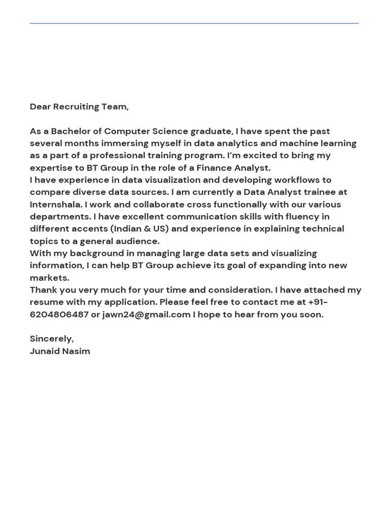 Cover Letter BT Group | PDF