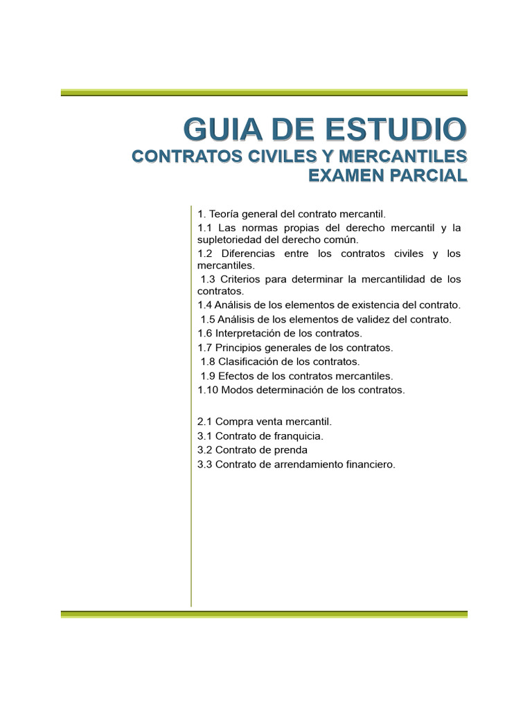 GUIA DE ESTUDIO Parcial Contratos TEC | PDF | Ley de hipotecas | Precedente
