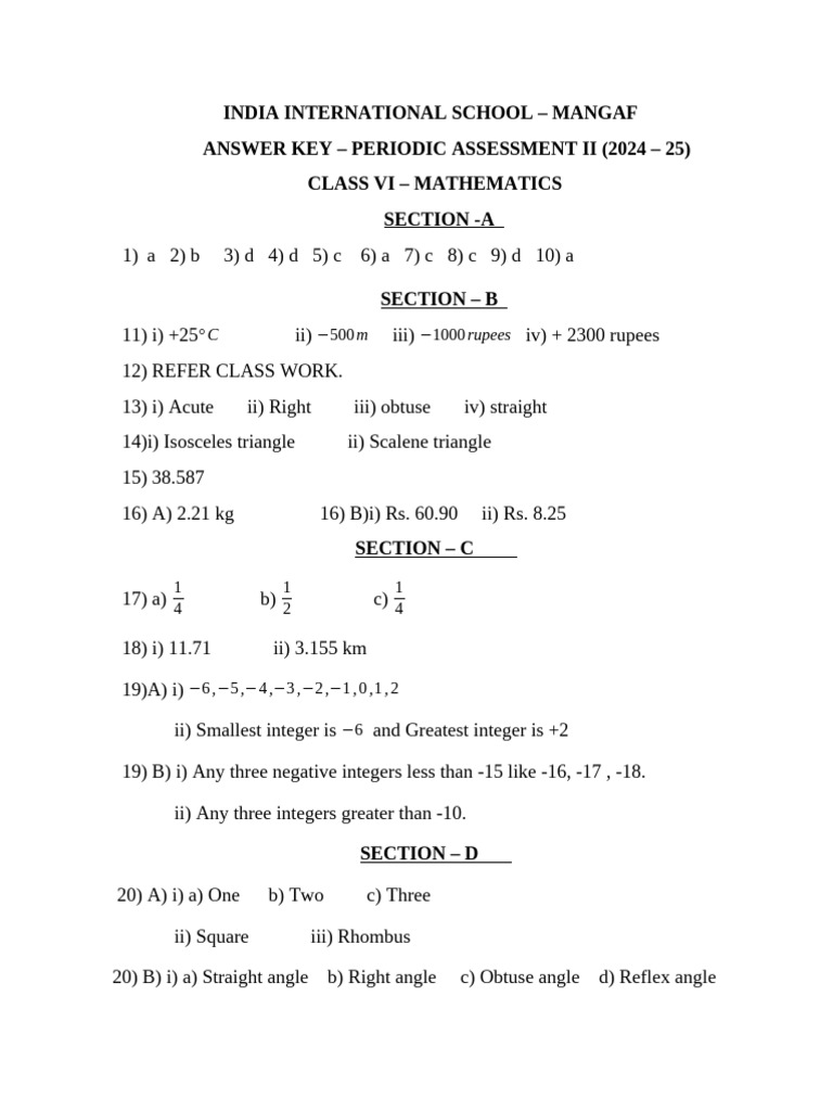 Iis W Ans Key - Pa2 Class 6 Mathematics | PDF