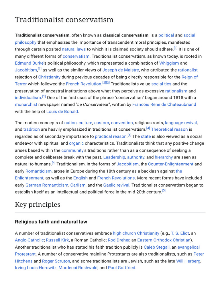 Traditionalist Conservatism - Wikipedia | PDF | Political Science