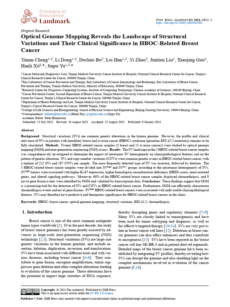 FRONTIERS IN BIOSCIENCE LANDMARK Cheng Et Al OGM in HBOC Breast Cancer ...
