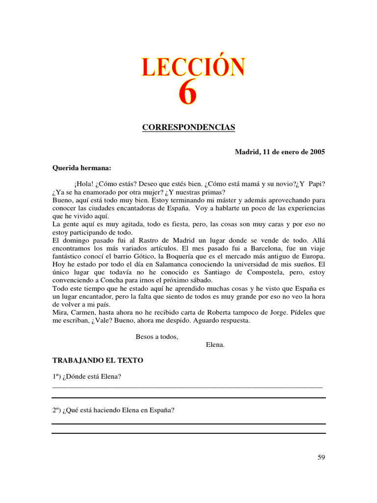 Correspondencias: Madrid, 11 de Enero de 2005 Querida Hermana | PDF | Lingüística | Gramática