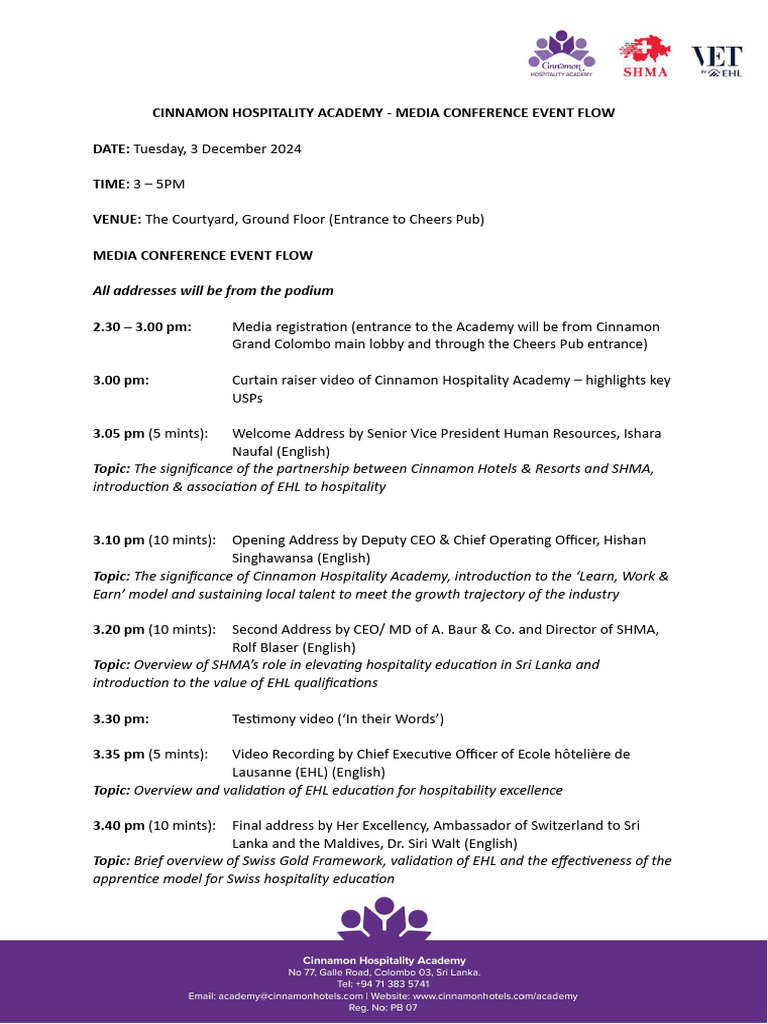 CHA Media Conference - Event Flow - As at 27 Nov 2024 | PDF