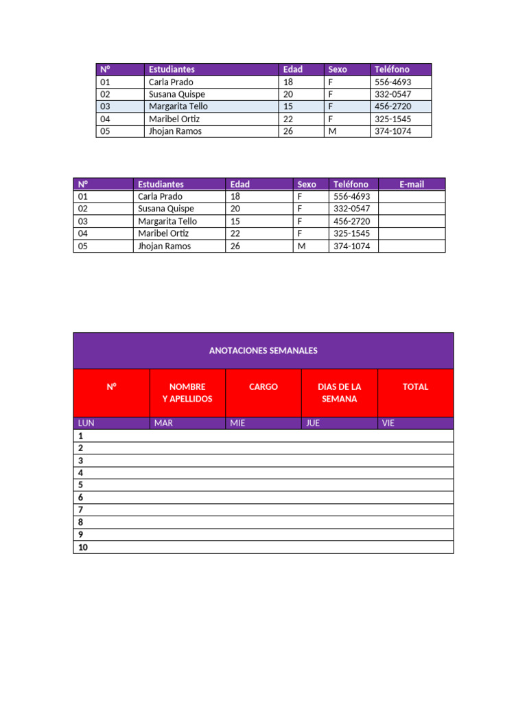 Formato de Tablas Complemento | PDF