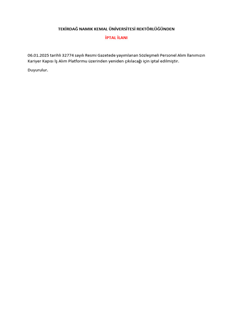 2025 139 598 Sözleşmeli̇ Personel İptal Metni̇ | PDF