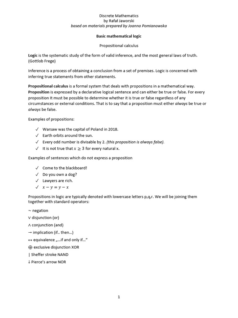 Propositional Calculus Basics | PDF | Logic | If And Only If