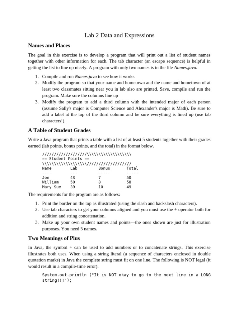 Lab 2 - Data and Expressions OOP | PDF | Computer Program | Programming