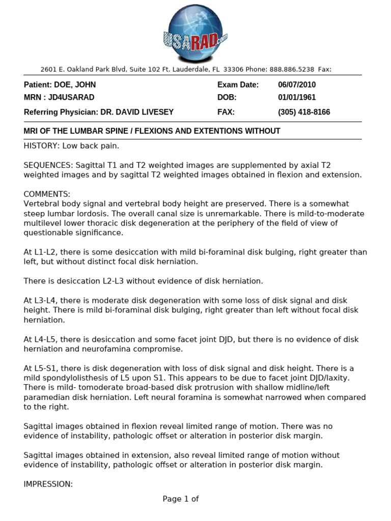 Mri LS Flex and Ext W - o 1 | PDF | Vertebra | Musculoskeletal System