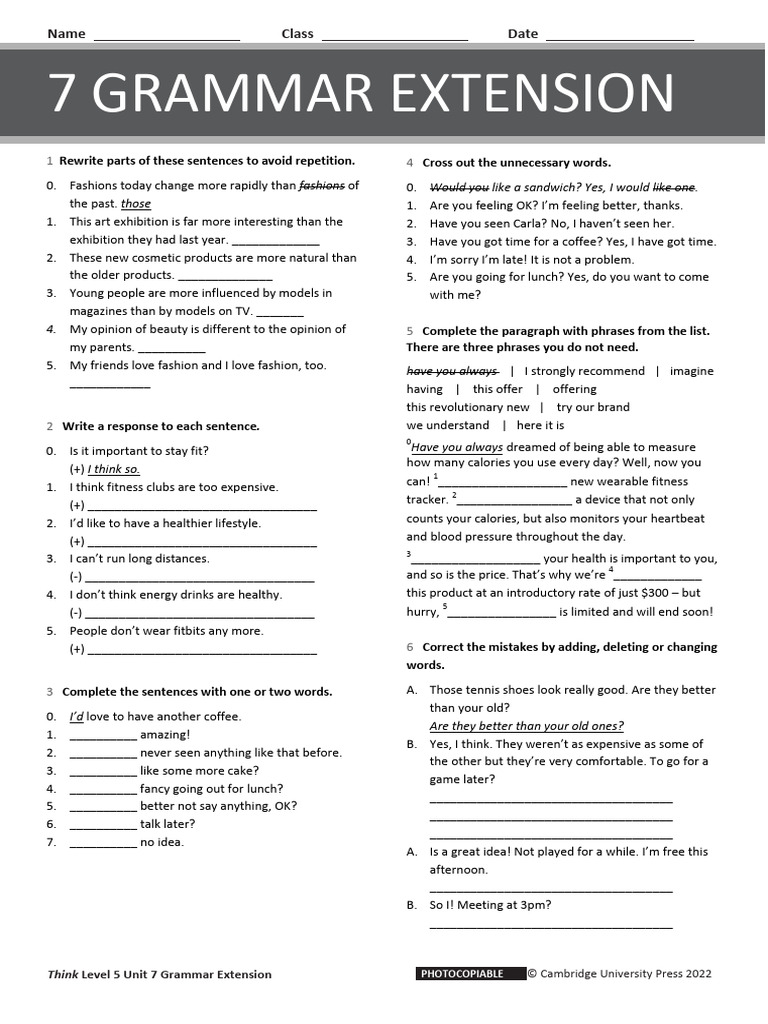 Thk2e BrE L5 Grammar Extension Unit 7-1 | PDF