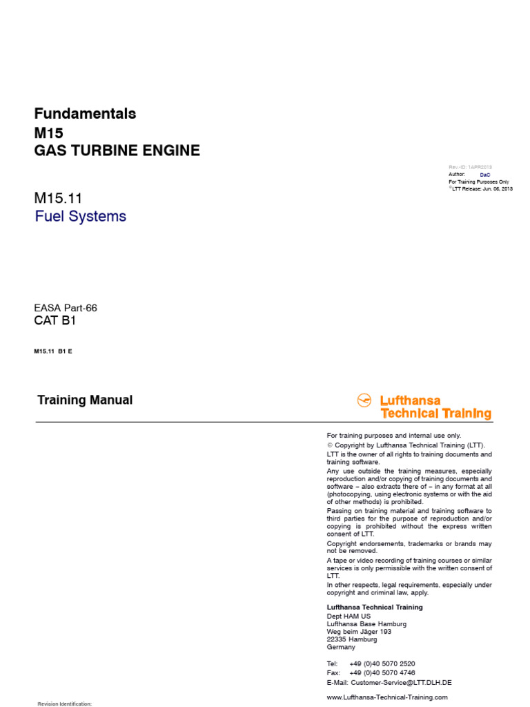 Fundamentals Gas Turbine Engine M15: Fuel Systems | PDF | Pump | Engines