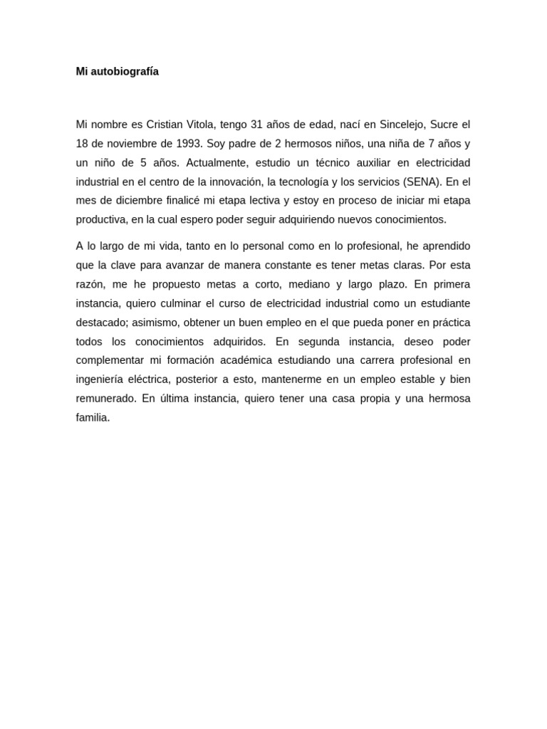 Autobiografía de Cristian Vitola | PDF
