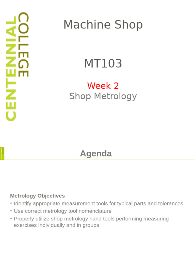 MT103 - WEEK 2 - Shop Metrology | PDF | Tools