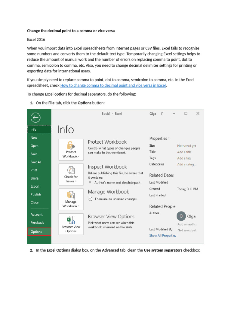 Change The Decimal Point To A Comma or Vice Versa | PDF | Microsoft ...