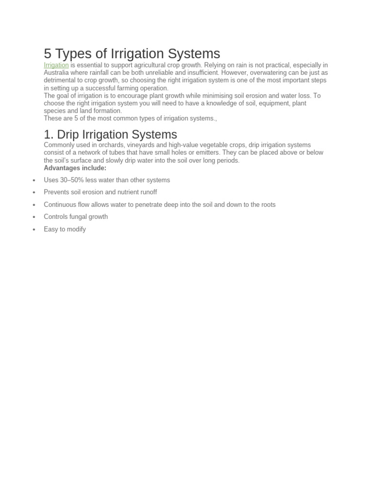 5 Common Irrigation Systems Explained | PDF | Irrigation | Agriculture