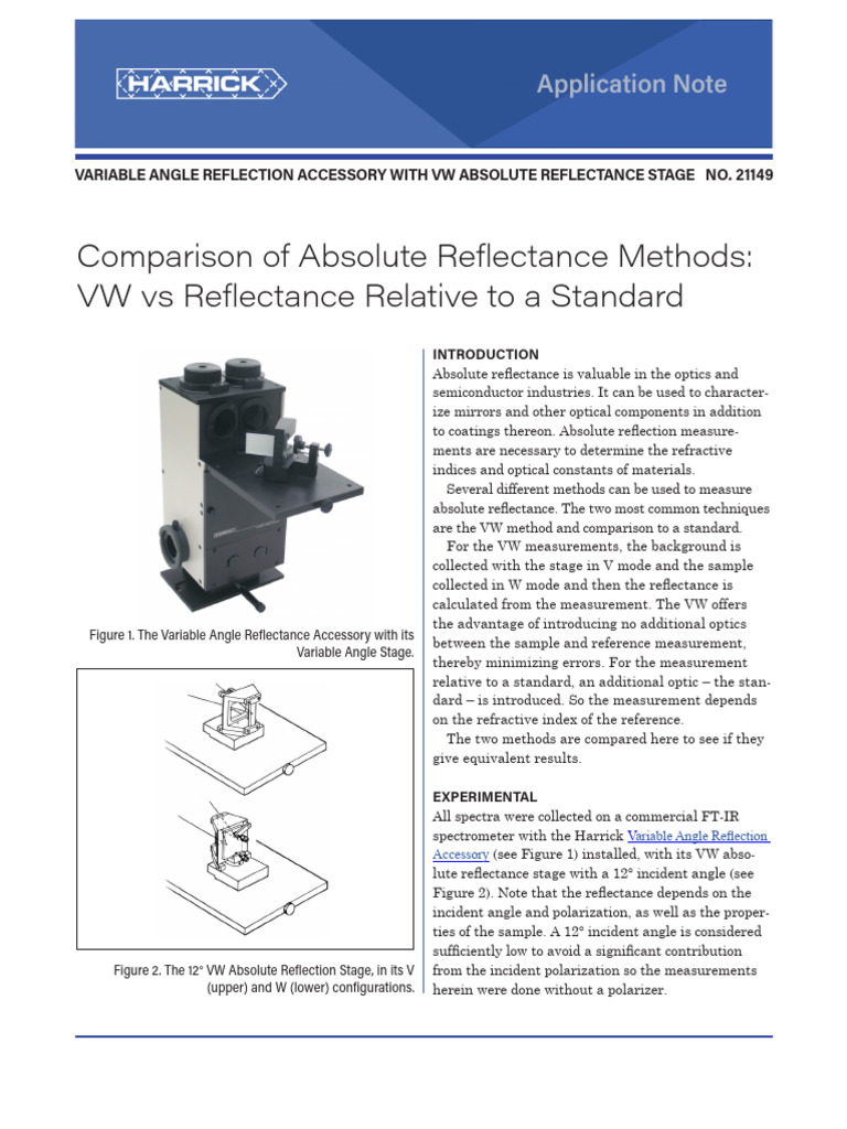 VW vs Standard Reflectance Methods | PDF | Optics | Reflection (Physics)